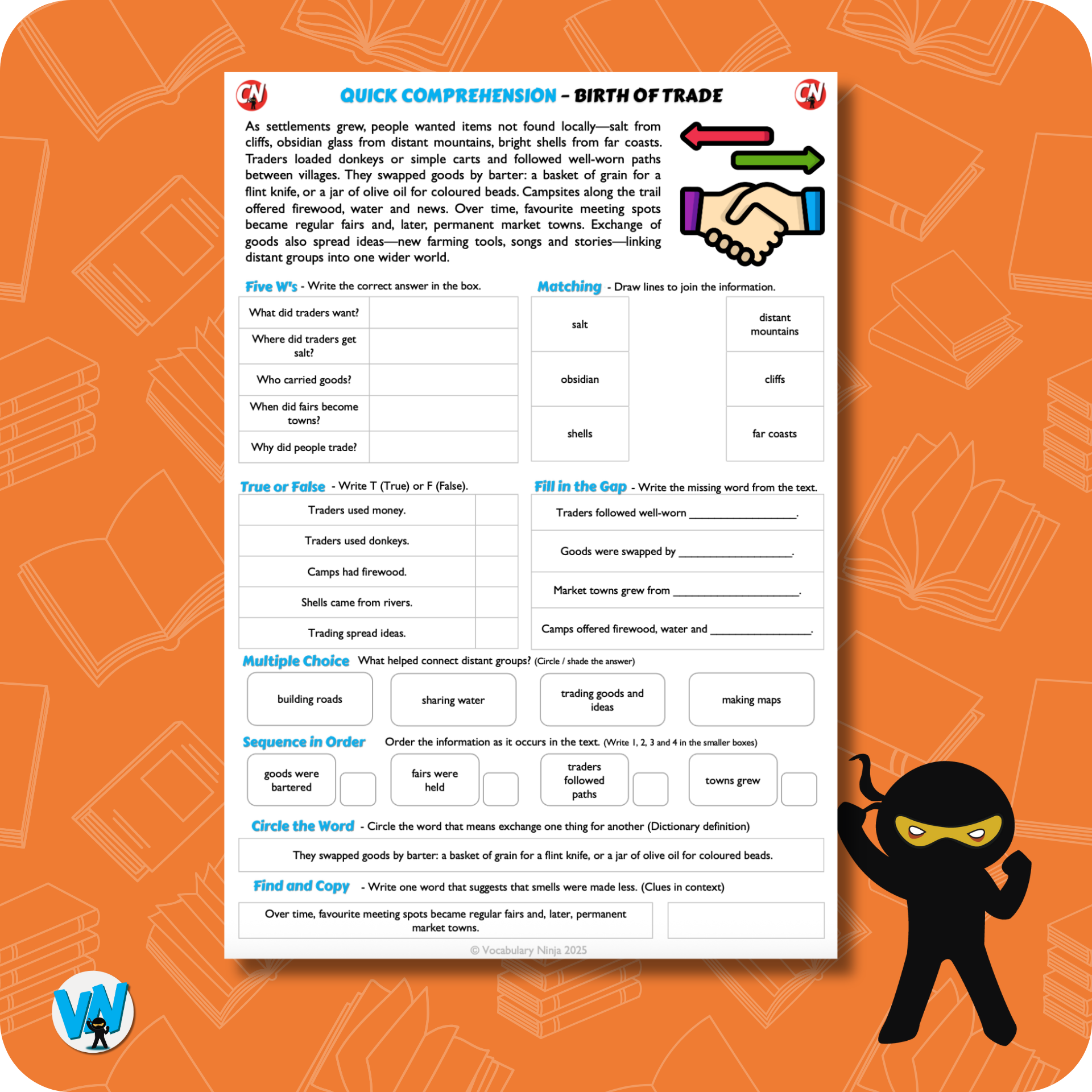 Quick Comprehension Topic Bundle – Y4 Early Settlements – Vocabulary Ninja