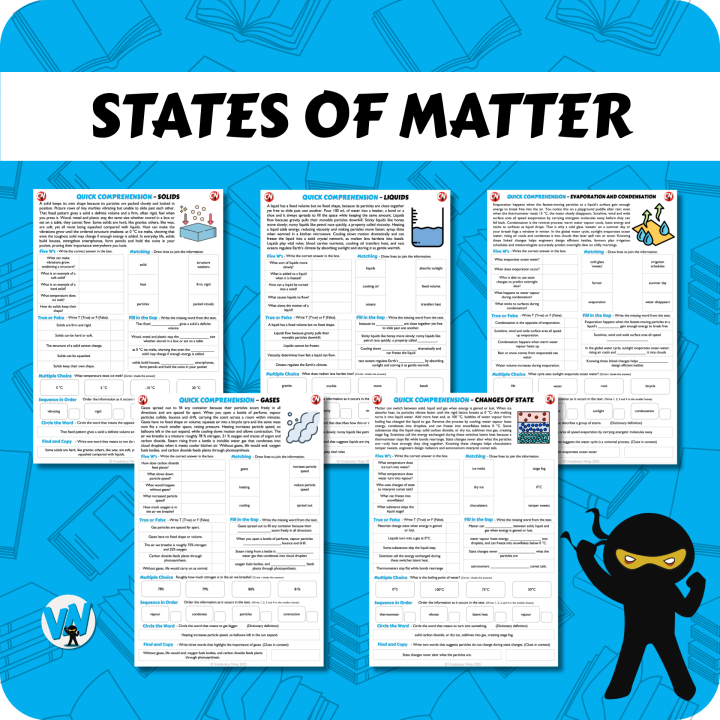 Quick Comprehension Topic Bundle – Y4 States of Matter – Vocabulary Ninja