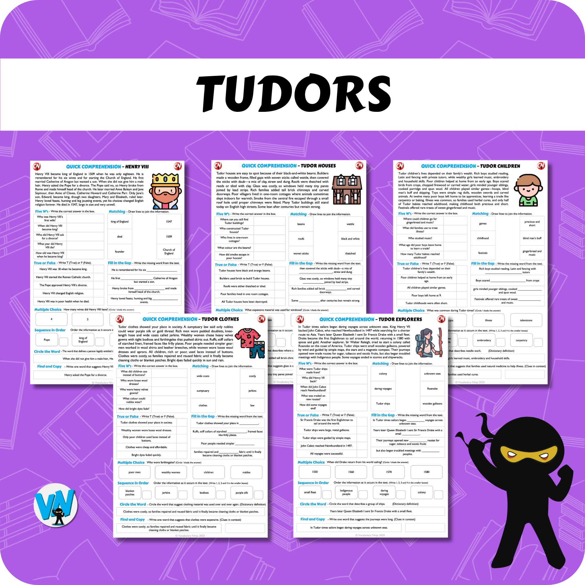 Quick Comprehension Topic Bundle – Y4 Bundle (10 packs) – Vocabulary Ninja