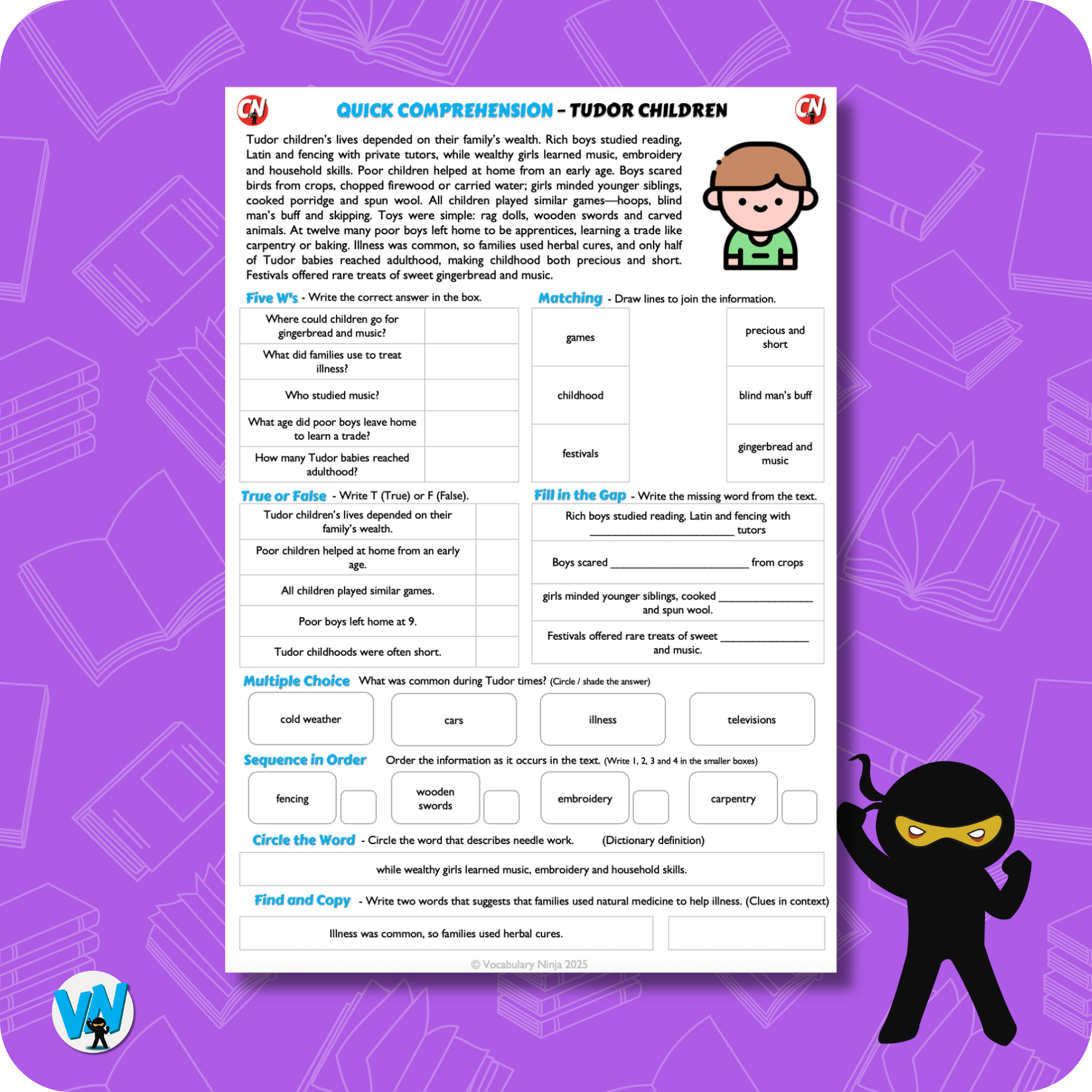 Quick Comprehension Topic Bundle – Y4 The Tudors – Vocabulary Ninja
