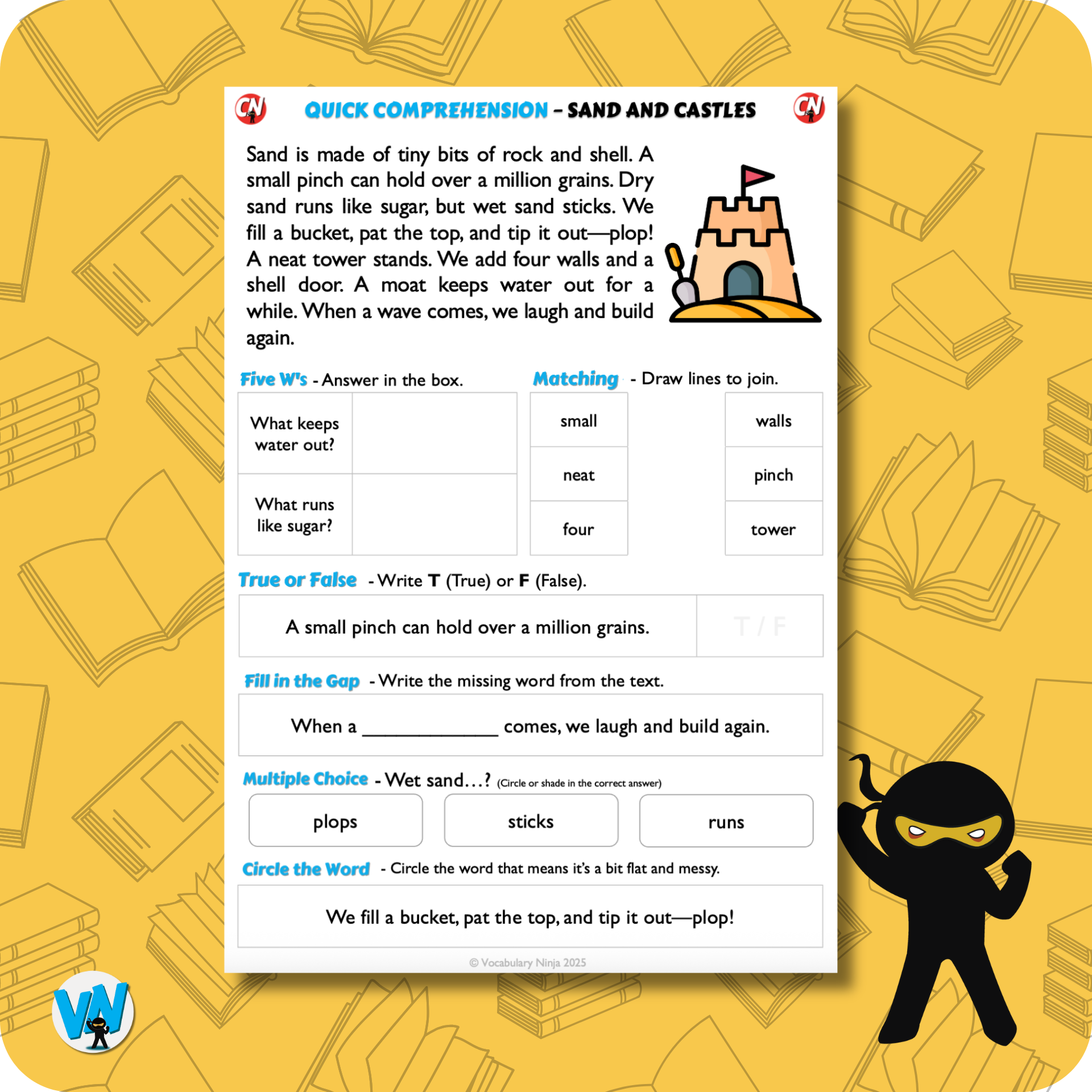 Quick Comprehension Topic Bundle – Y2 Day at the Beach – Vocabulary Ninja