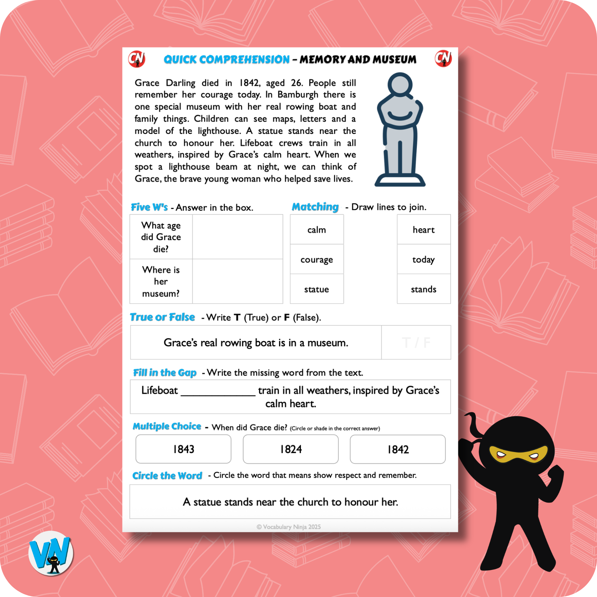 Quick Comprehension Topic Bundle – Y2 Grace Darling – Vocabulary Ninja