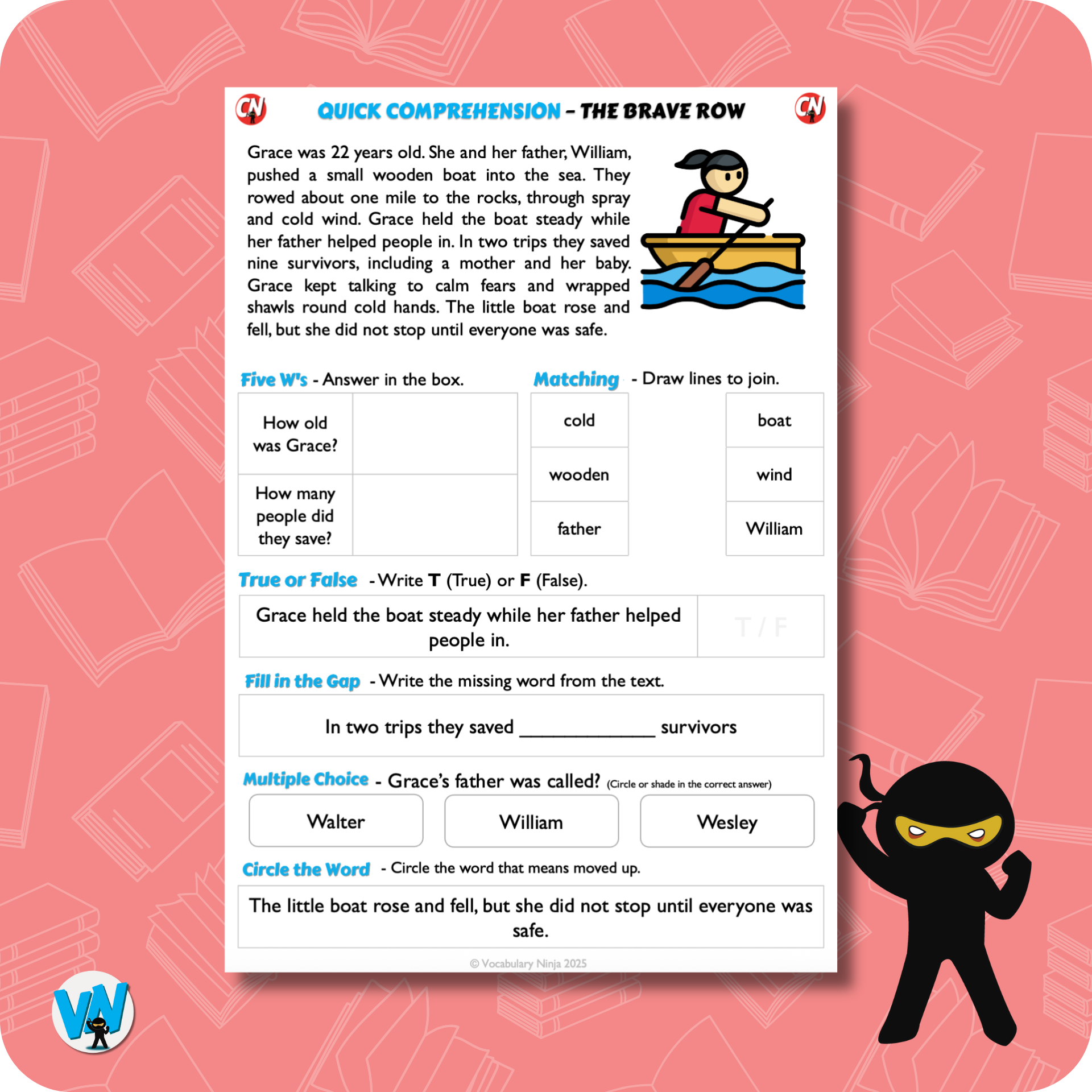 Quick Comprehension Topic Bundle – Y2 Grace Darling – Vocabulary Ninja