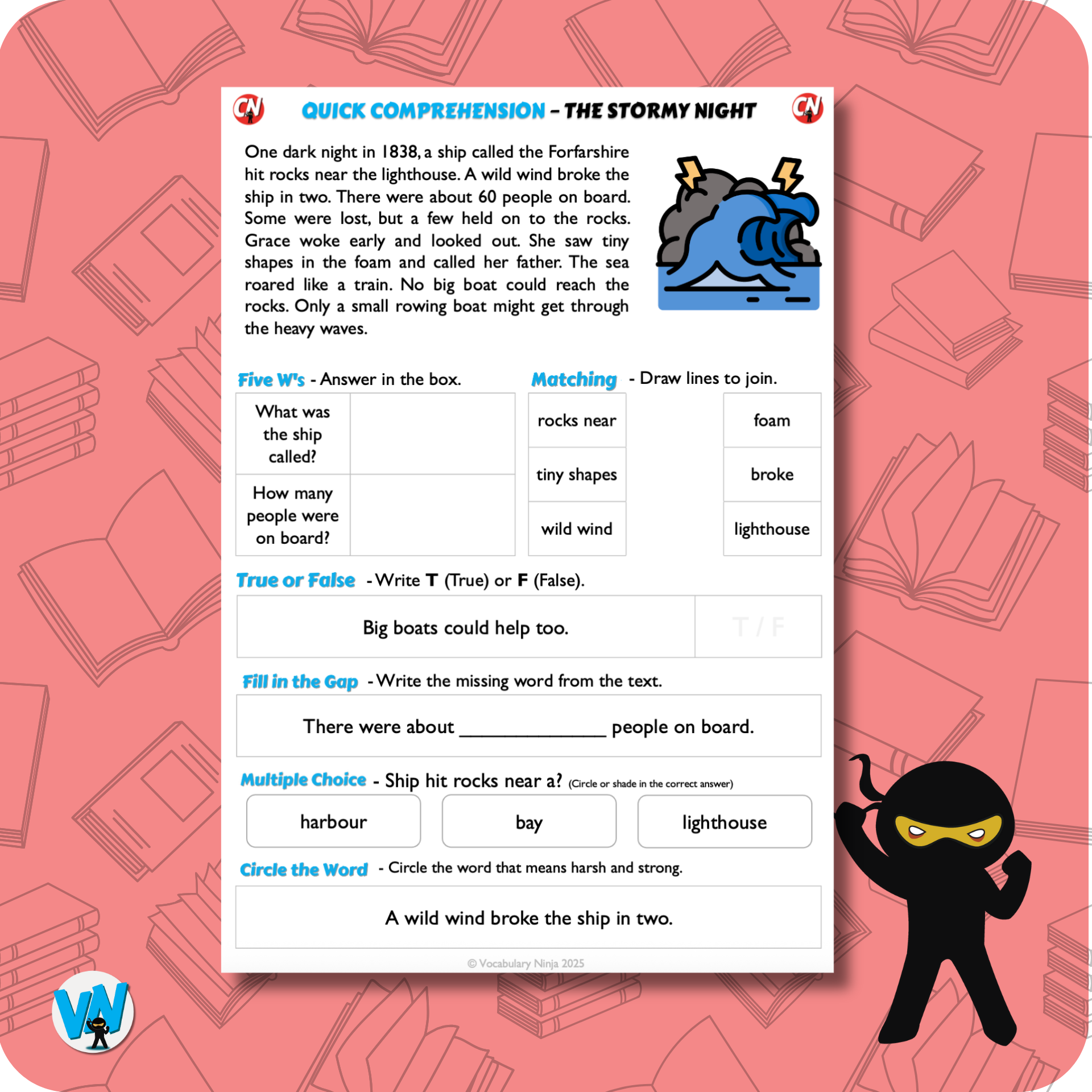 Quick Comprehension Topic Bundle – Y2 Grace Darling – Vocabulary Ninja