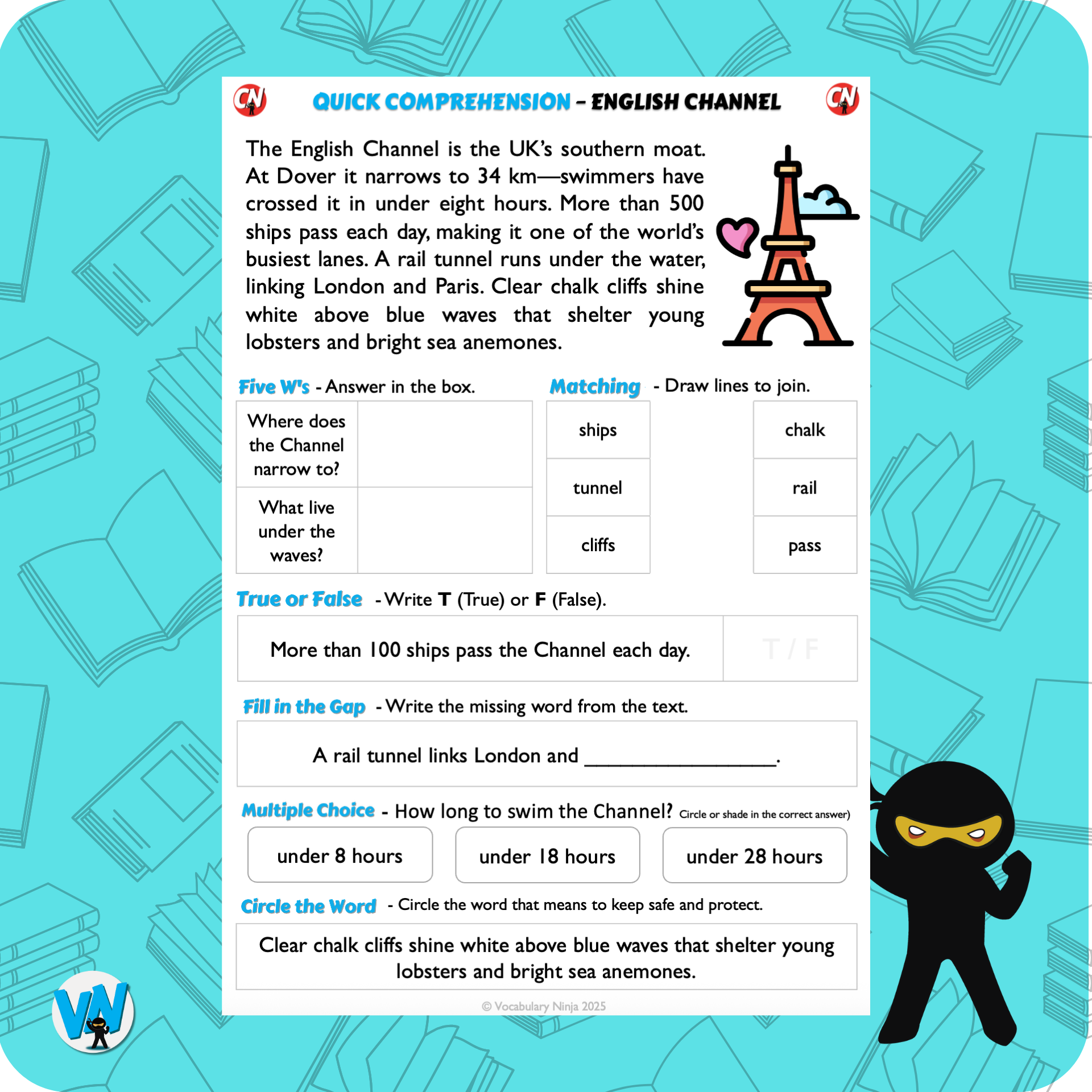 Quick Comprehension Topic Bundle – Y2 Seas of the UK – Vocabulary Ninja