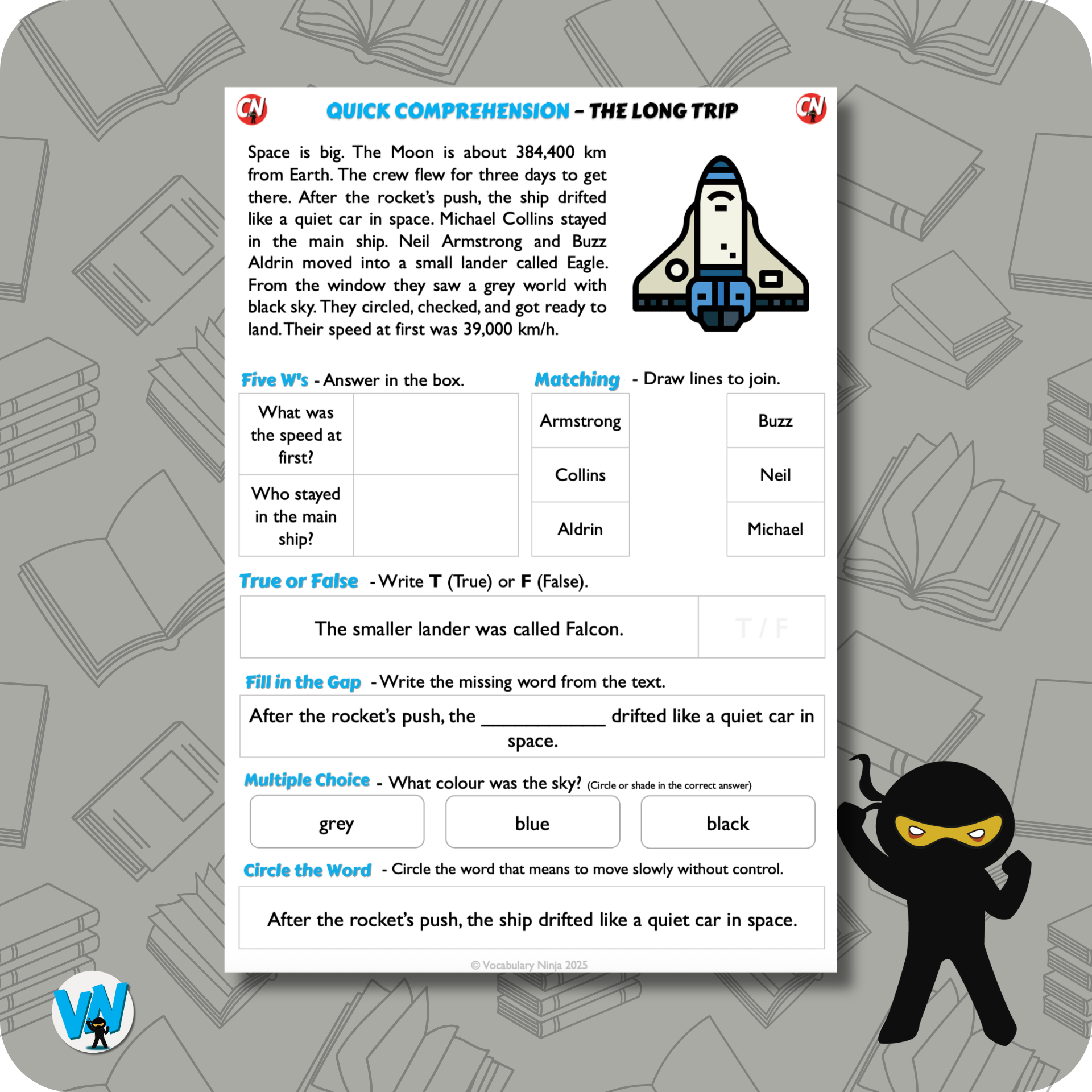 Quick Comprehension Topic Bundle – Y2 The Moon Landing – Vocabulary Ninja