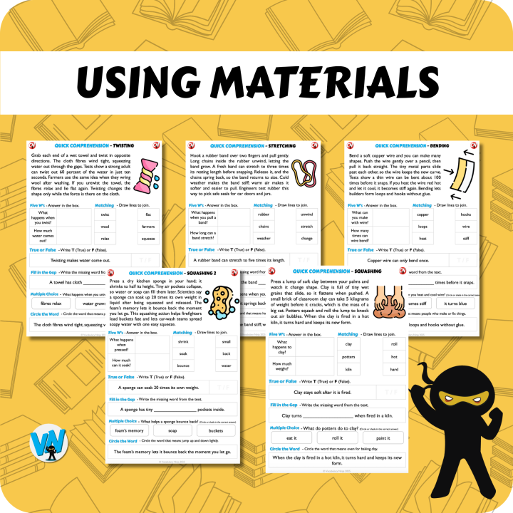 Quick Comprehension Topic Bundle – Y2 Using Materials – Vocabulary Ninja