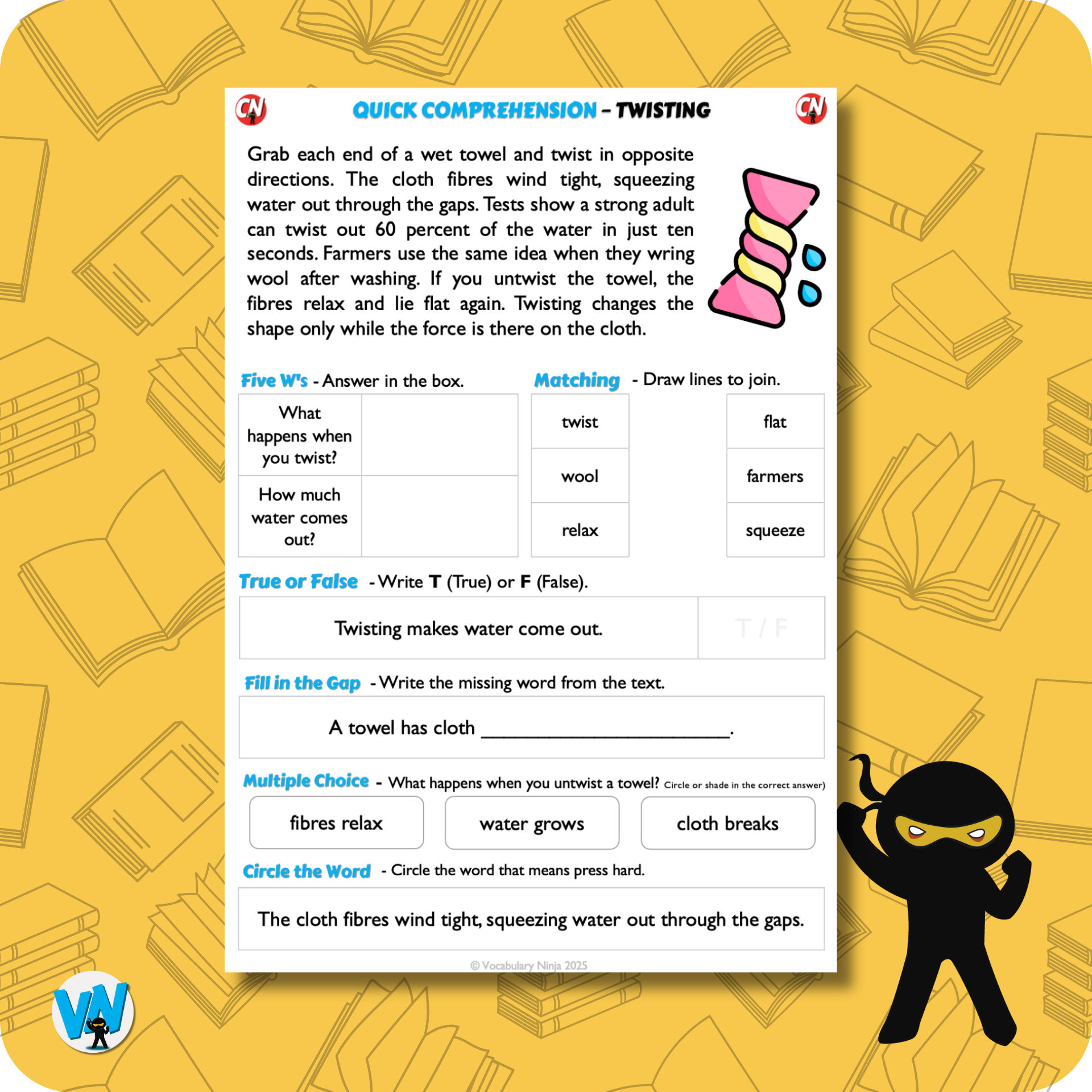 Quick Comprehension Topic Bundle – Y2 Using Materials – Vocabulary Ninja