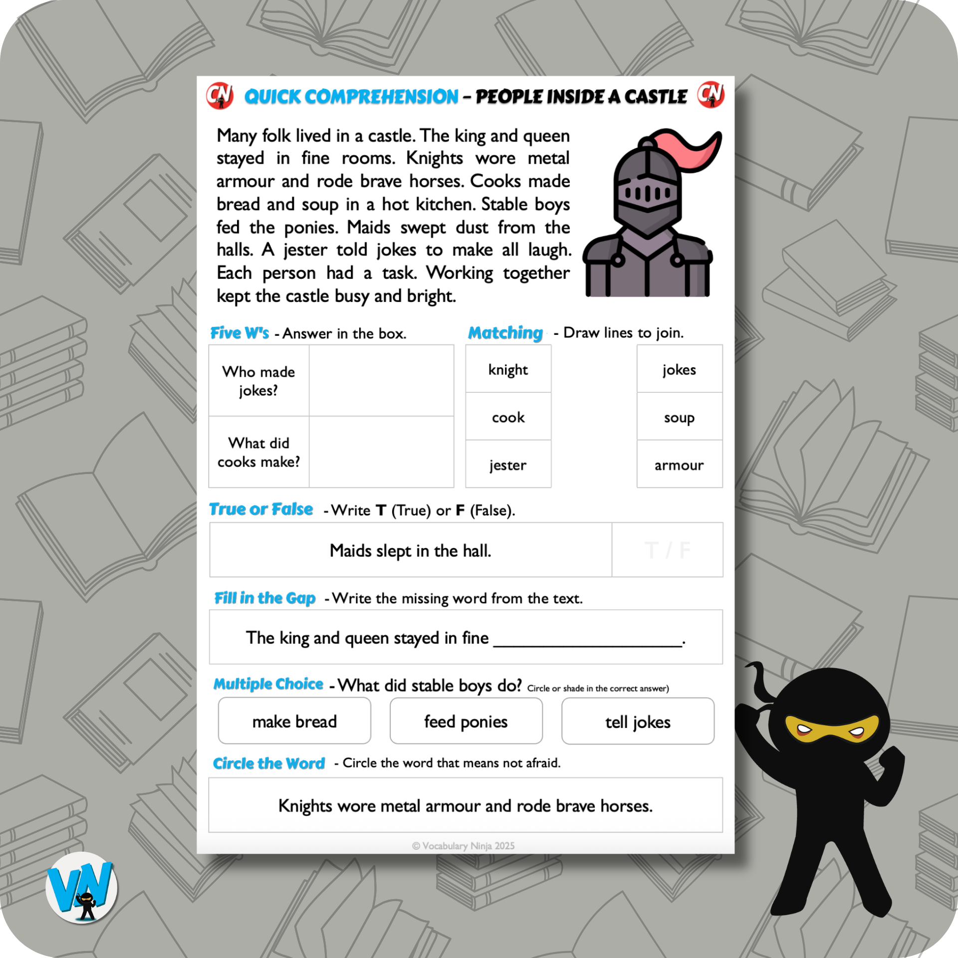 Quick Comprehension Topic Bundle – Y1 Castles – Vocabulary Ninja