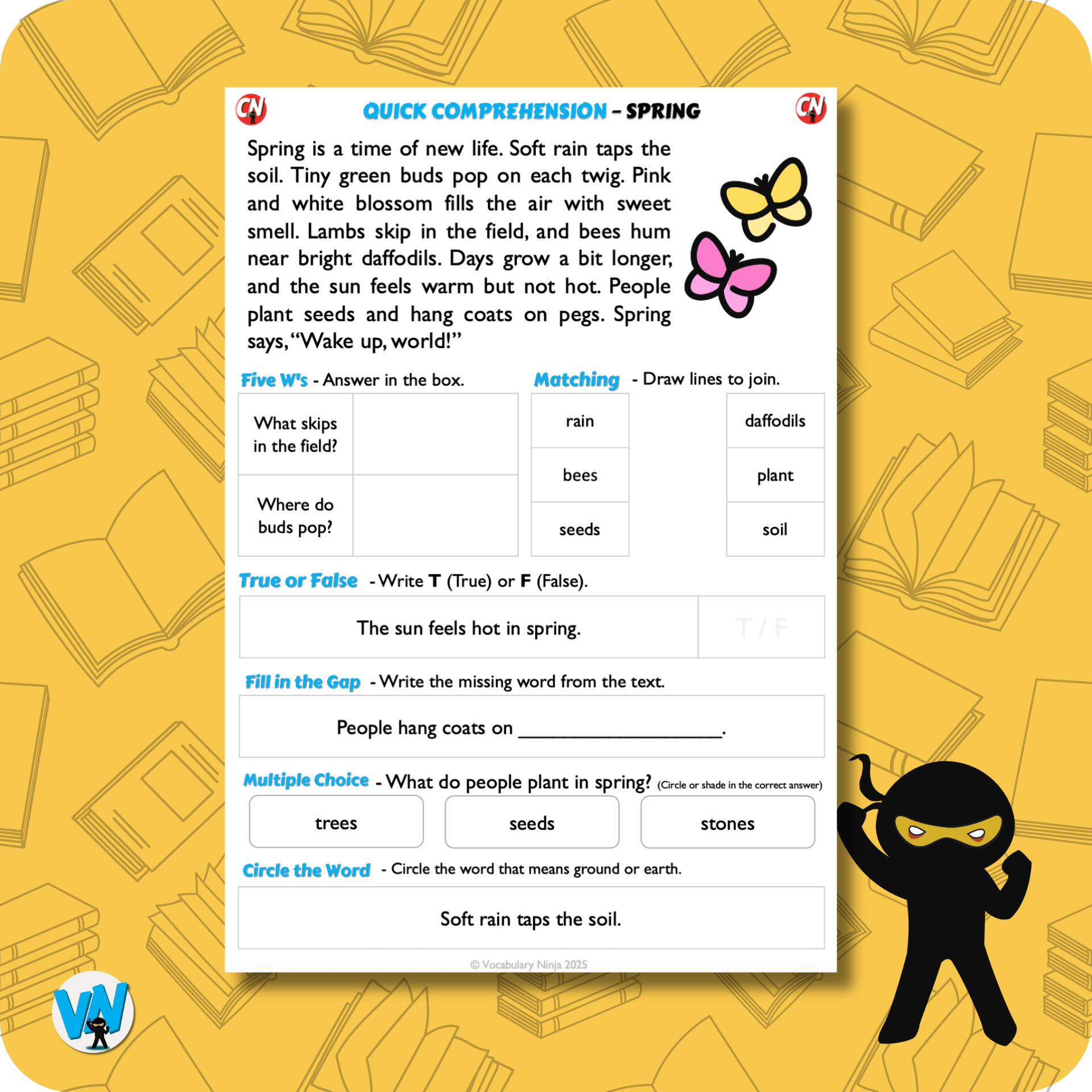 Quick Comprehension Topic Bundle – Y1 – Seasons – Vocabulary Ninja