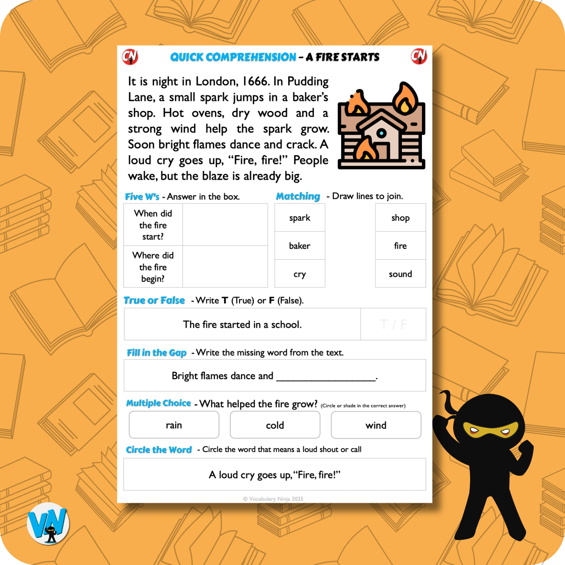 Quick Comprehension Topic Bundle – Y1 – Great Fire of London ...