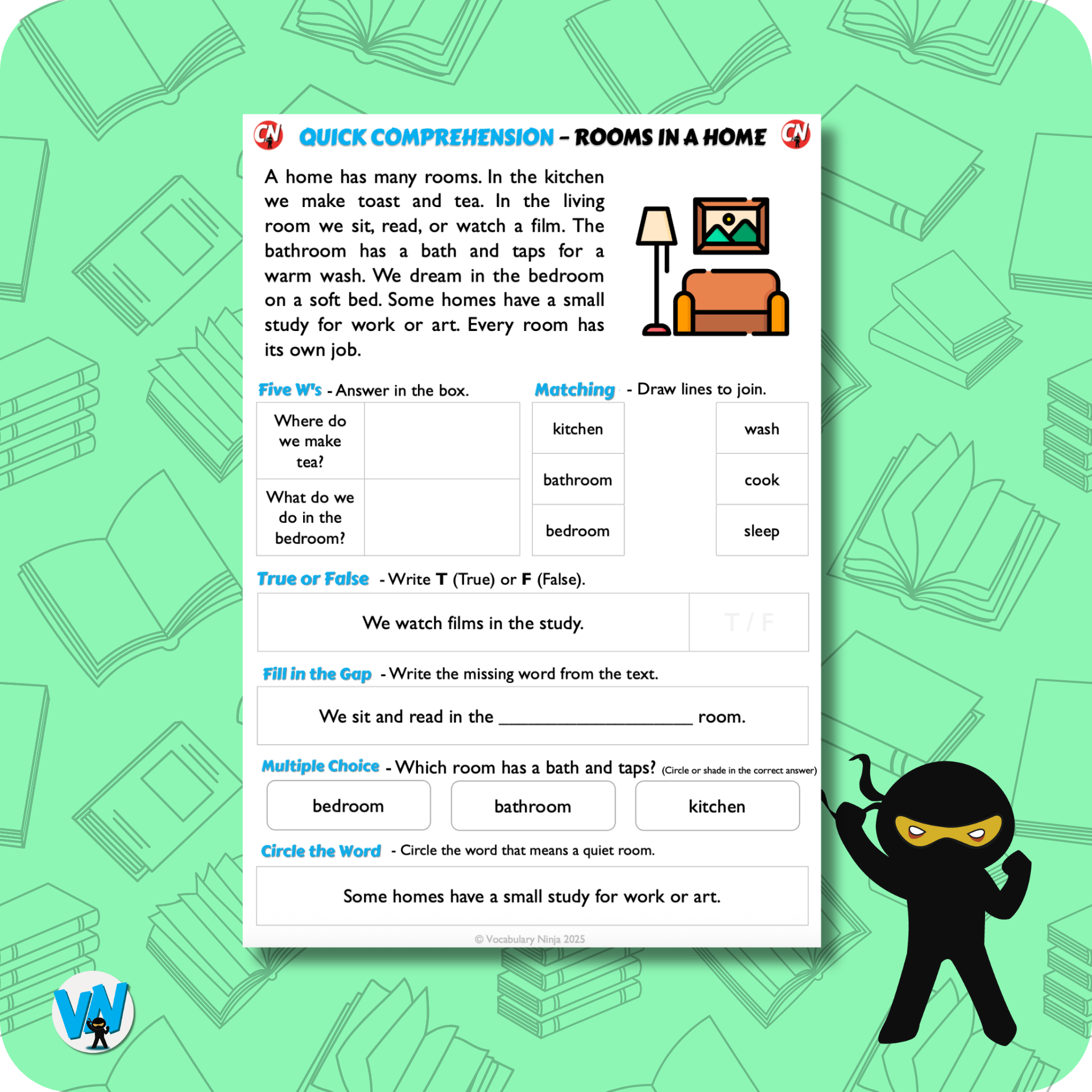 Quick Comprehension Topic Bundle – Y1 – Homes and Houses – Vocabulary Ninja