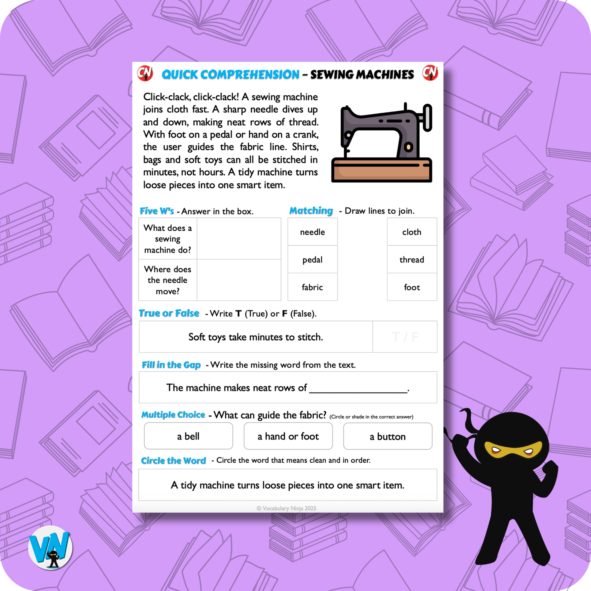Quick Comprehension Topic Bundle – Y1 – Mills and Machines – Vocabulary ...