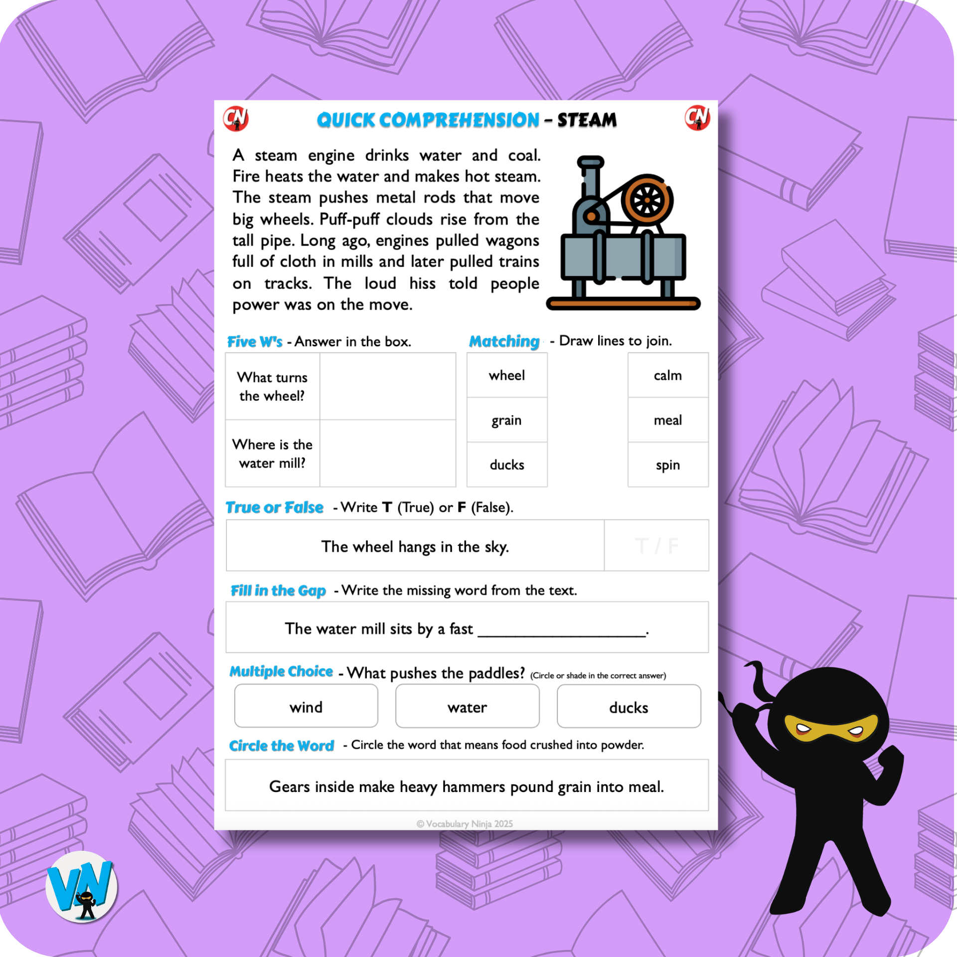 Quick Comprehension Topic Bundle – Y1 – Mills and Machines – Vocabulary ...