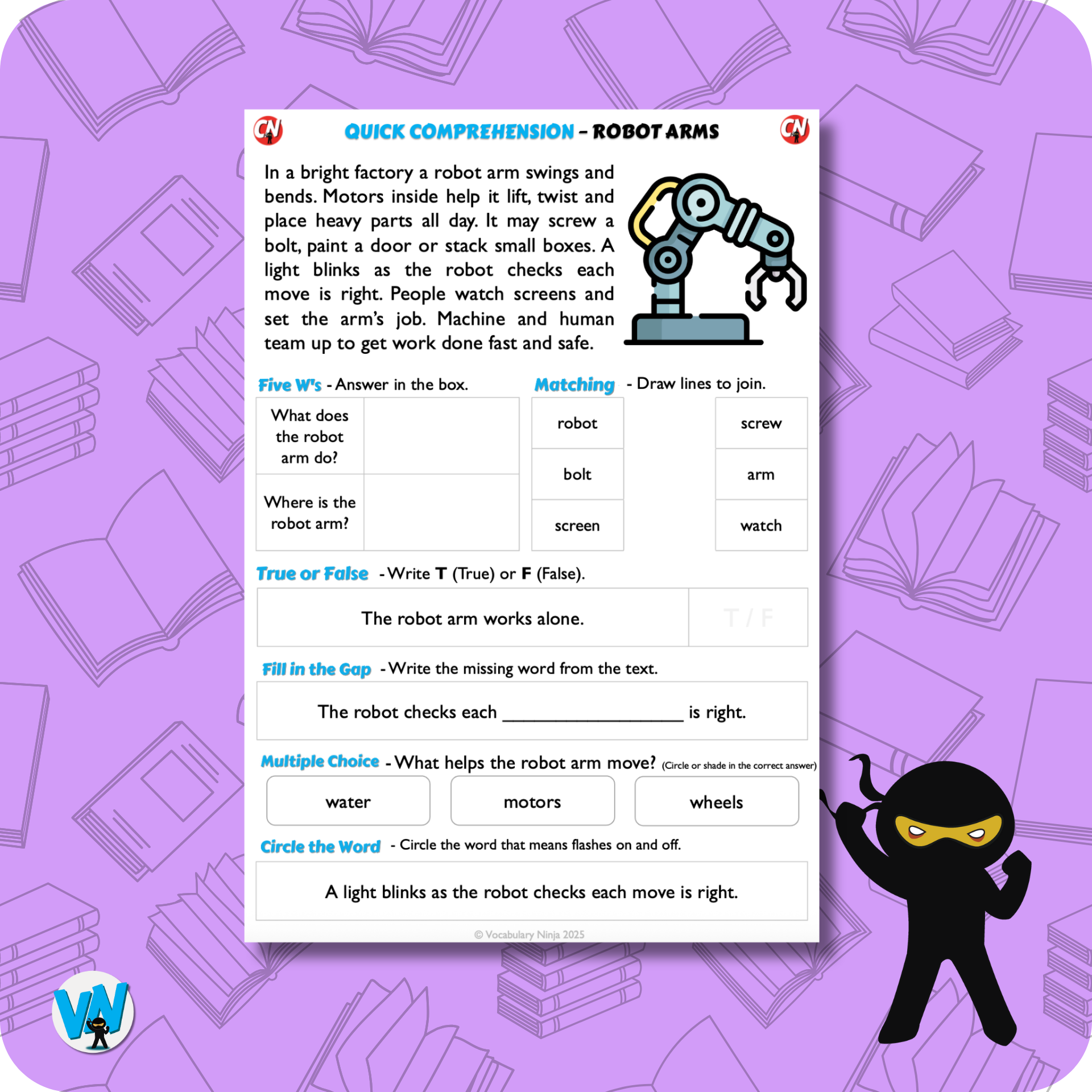 Quick Comprehension Topic Bundle – Y1 – Mills and Machines – Vocabulary ...