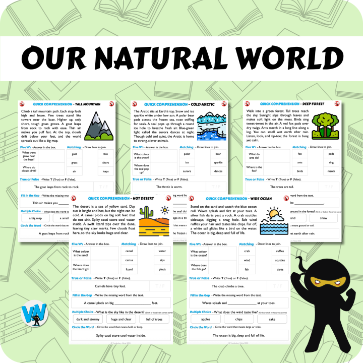 Quick Comprehension Topic Bundle – Y1 – Our Natural World – Vocabulary ...