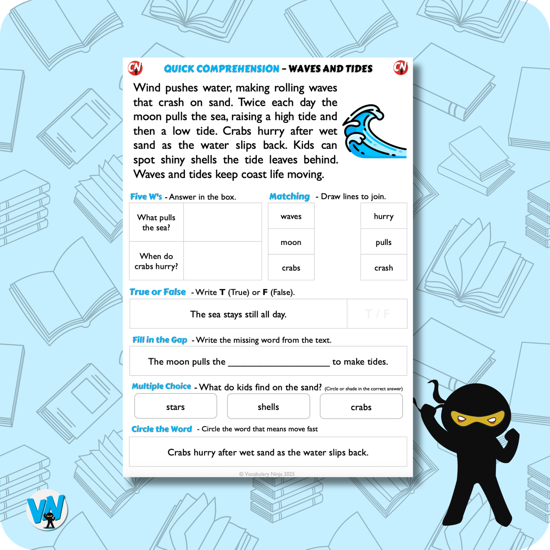 Quick Comprehension Topic Bundle – Y1 – Seas and Oceans – Vocabulary Ninja