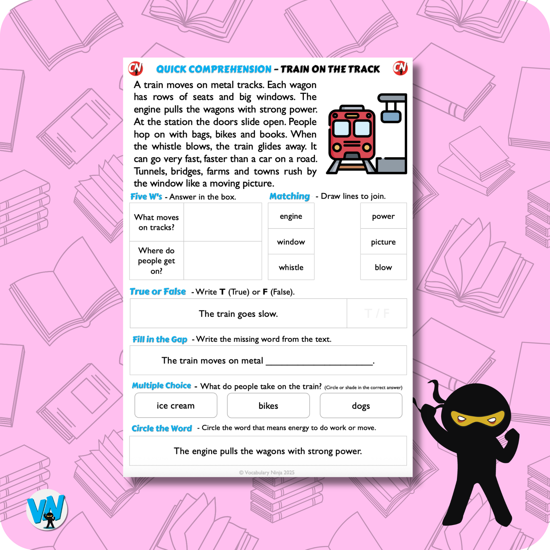 Quick Comprehension Topic Bundle – Y1 – Transport – Vocabulary Ninja