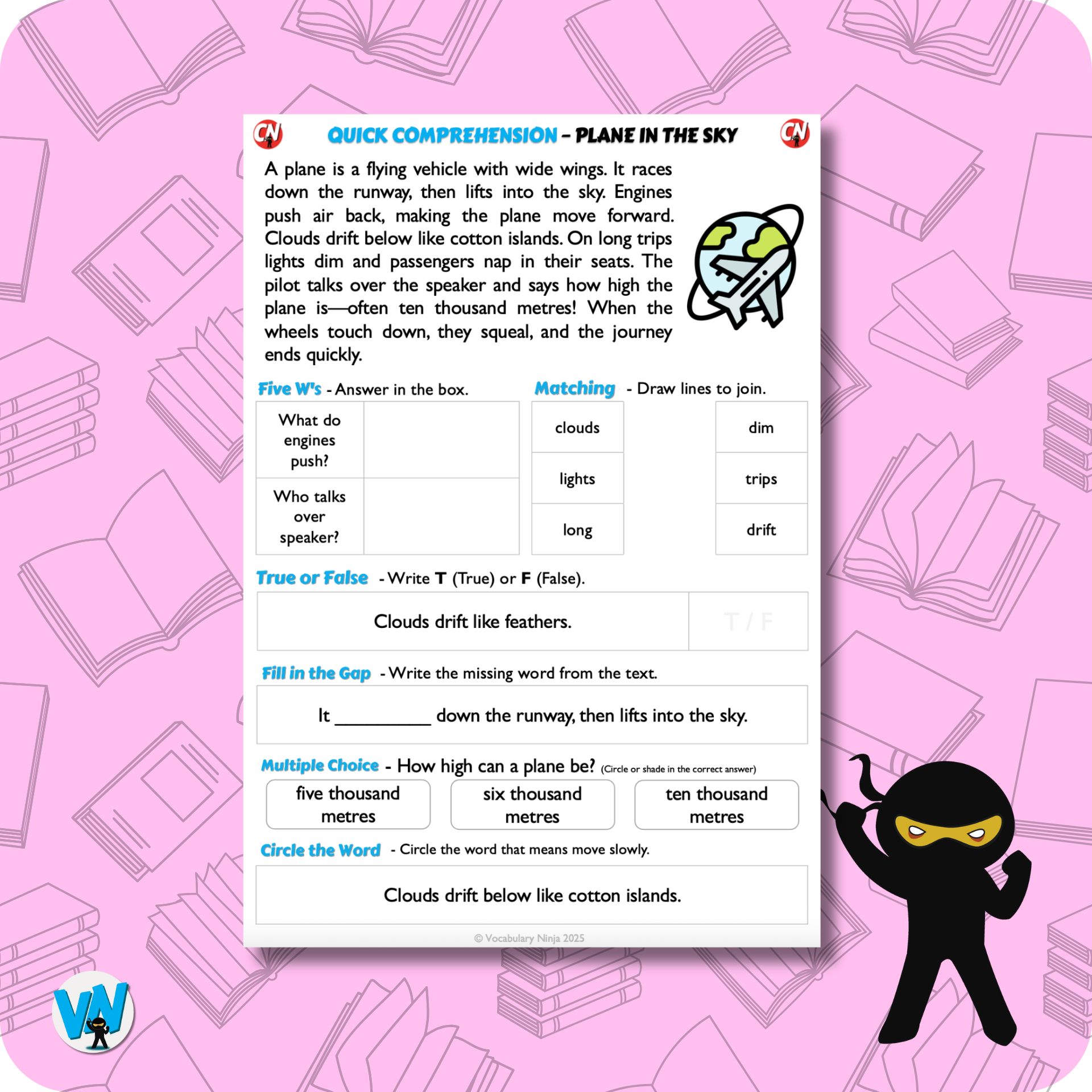 Quick Comprehension Topic Bundle – Y1 – Transport – Vocabulary Ninja