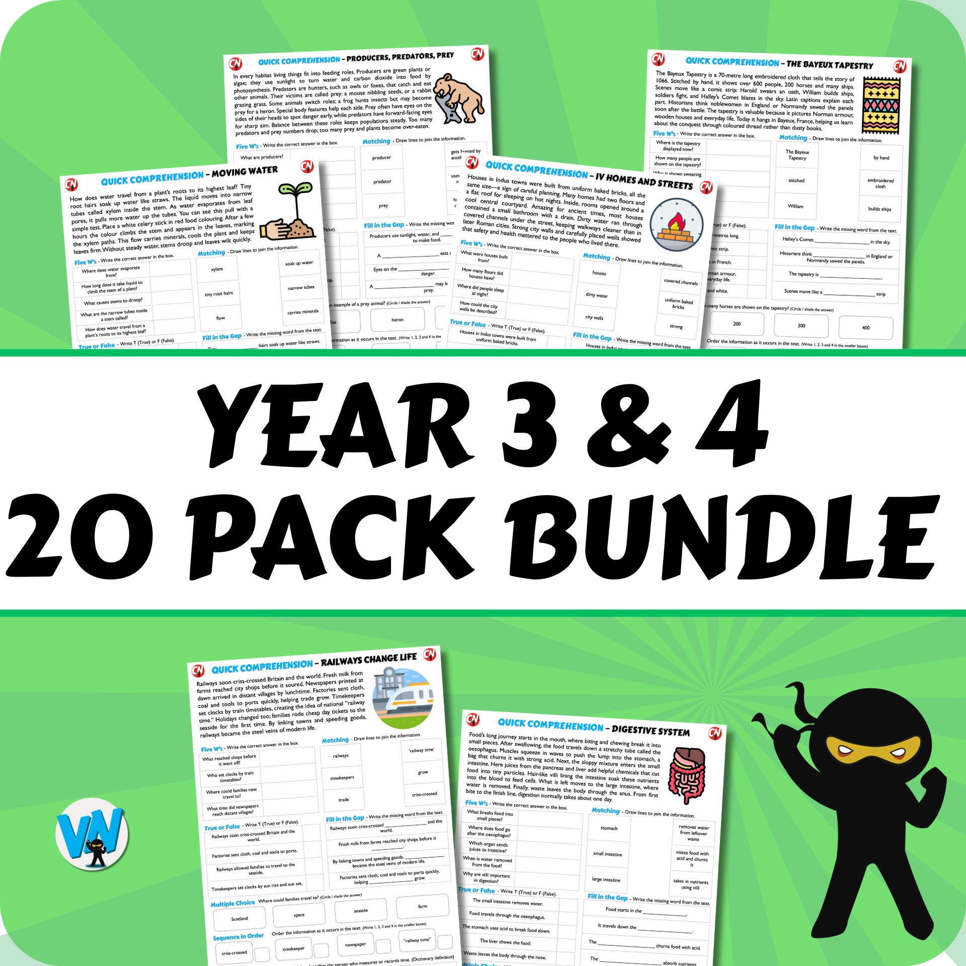 Quick Comprehension Topic Bundle – Y3 and Y4 Bundle (20 packs ...