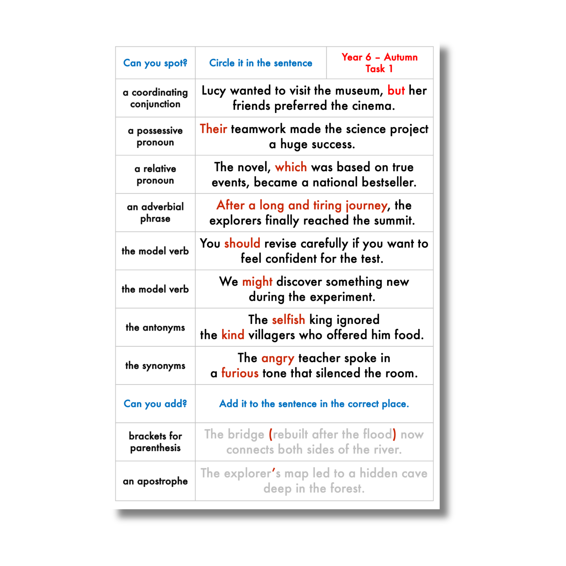 SPaG Spotter – Year 6 – Spring Term – Vocabulary Ninja